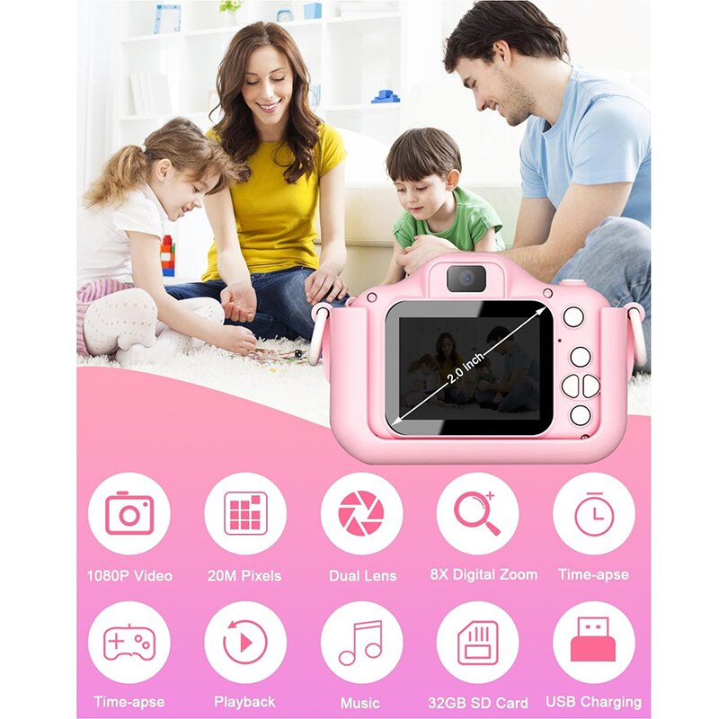 Camera Foto Digitala pentru Copii, Kosiil, Video HD 1080P, Card 32GB ...