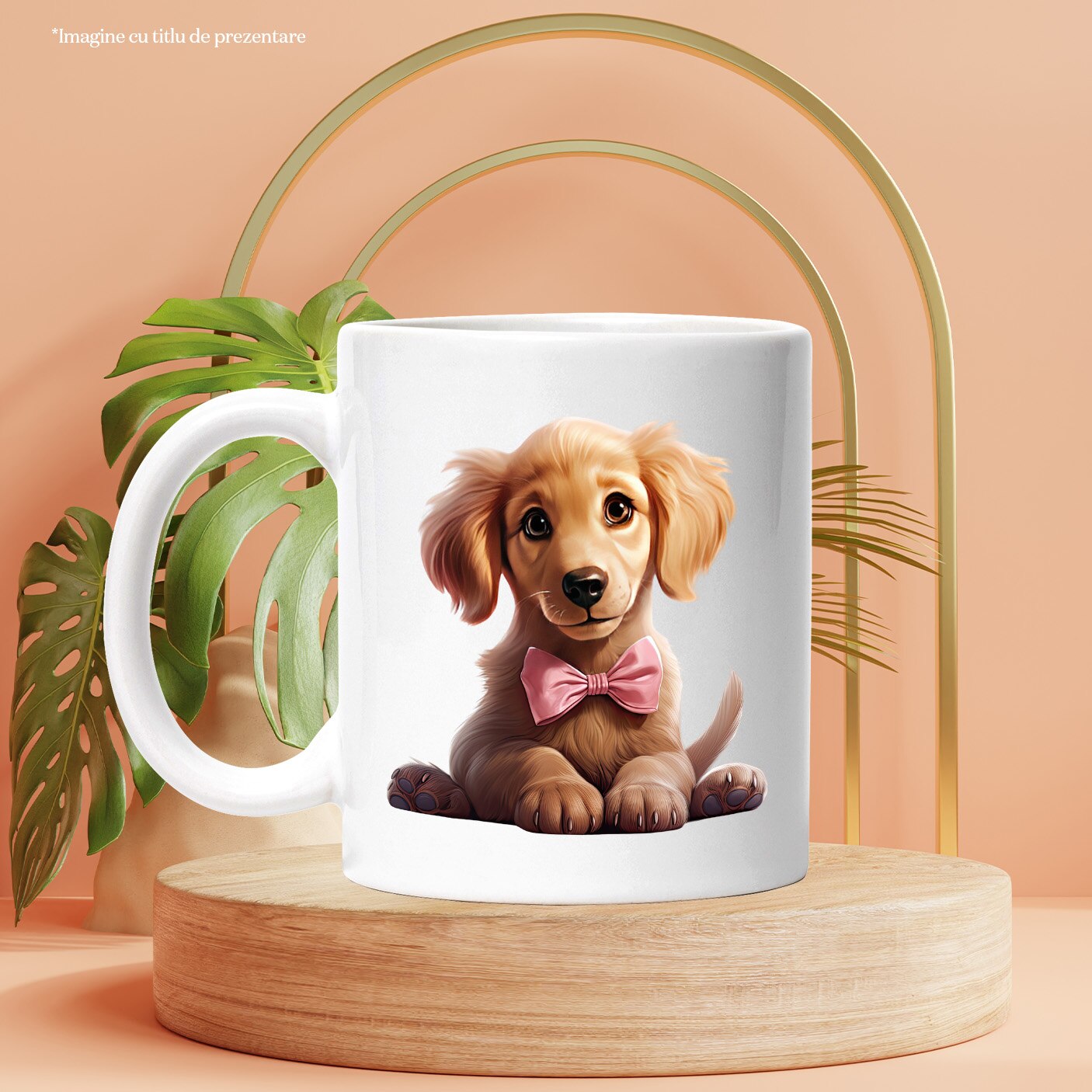 Cana cu un catel Golden Retriever, ilustratie, cuminte, asteapta ordine ...