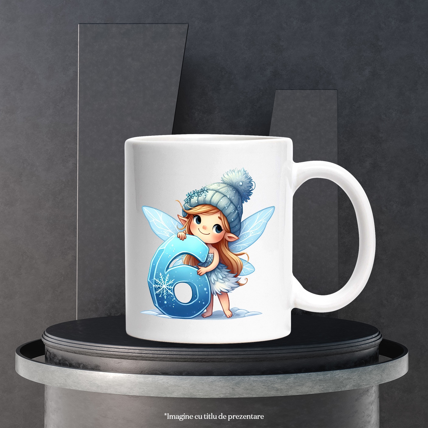 Cana cu o zana micuta care tine cifra "6", ilustratie, scoala ...