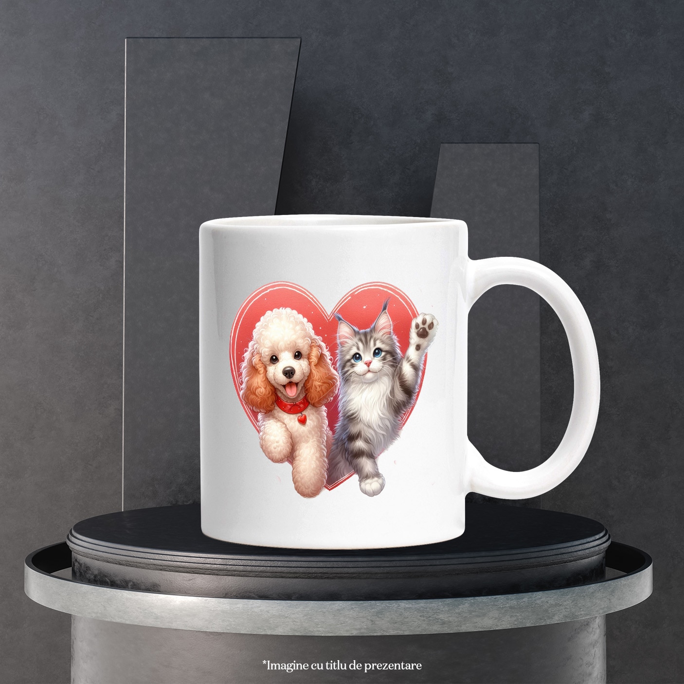 Cana cu o pisica si un catel blanos, ilustratie, face cu mana, cadru in ...