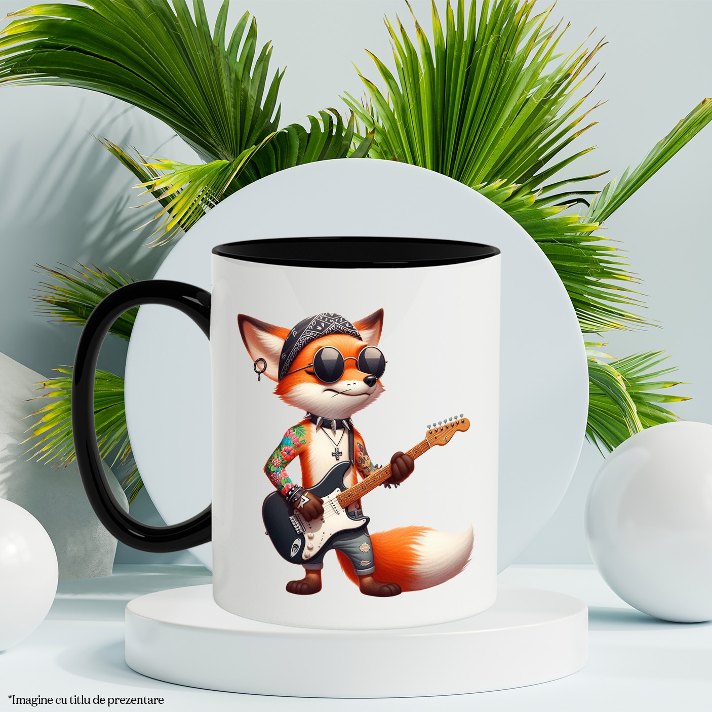 Cana cu un vulpoi care canta la chitara, tatuat, rocker, metal ...