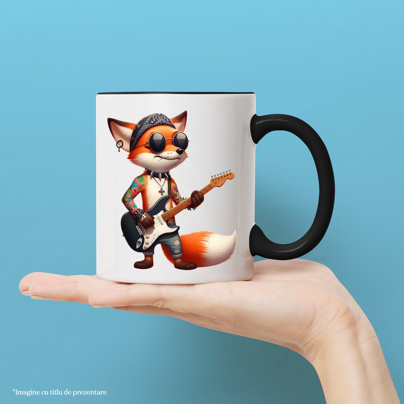 Cana cu un vulpoi care canta la chitara, tatuat, rocker, metal ...