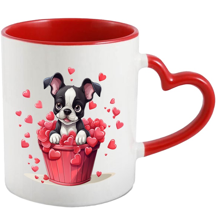 Cana cu un catelus vesel care sta intr-un cos, ilustratie, fericire, o ...
