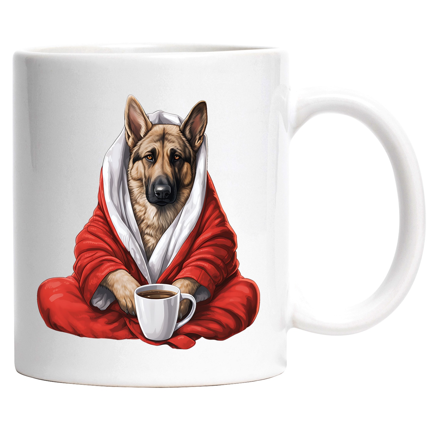 Cana cu un caine lup care are un capod rosu, ilustratie, cana cu cafea ...