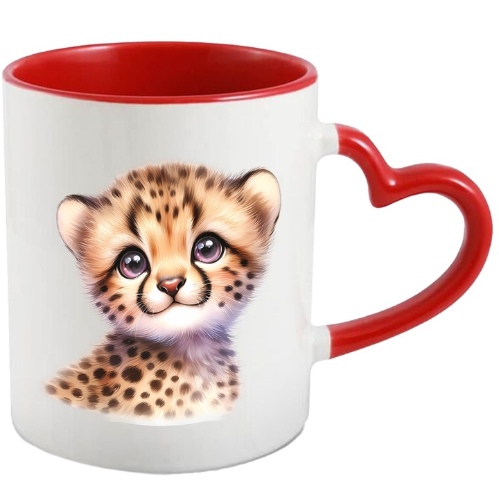 Cana cu un pui de ghepard, ilustratie, tristut, ochi aproape in lacrimi ...