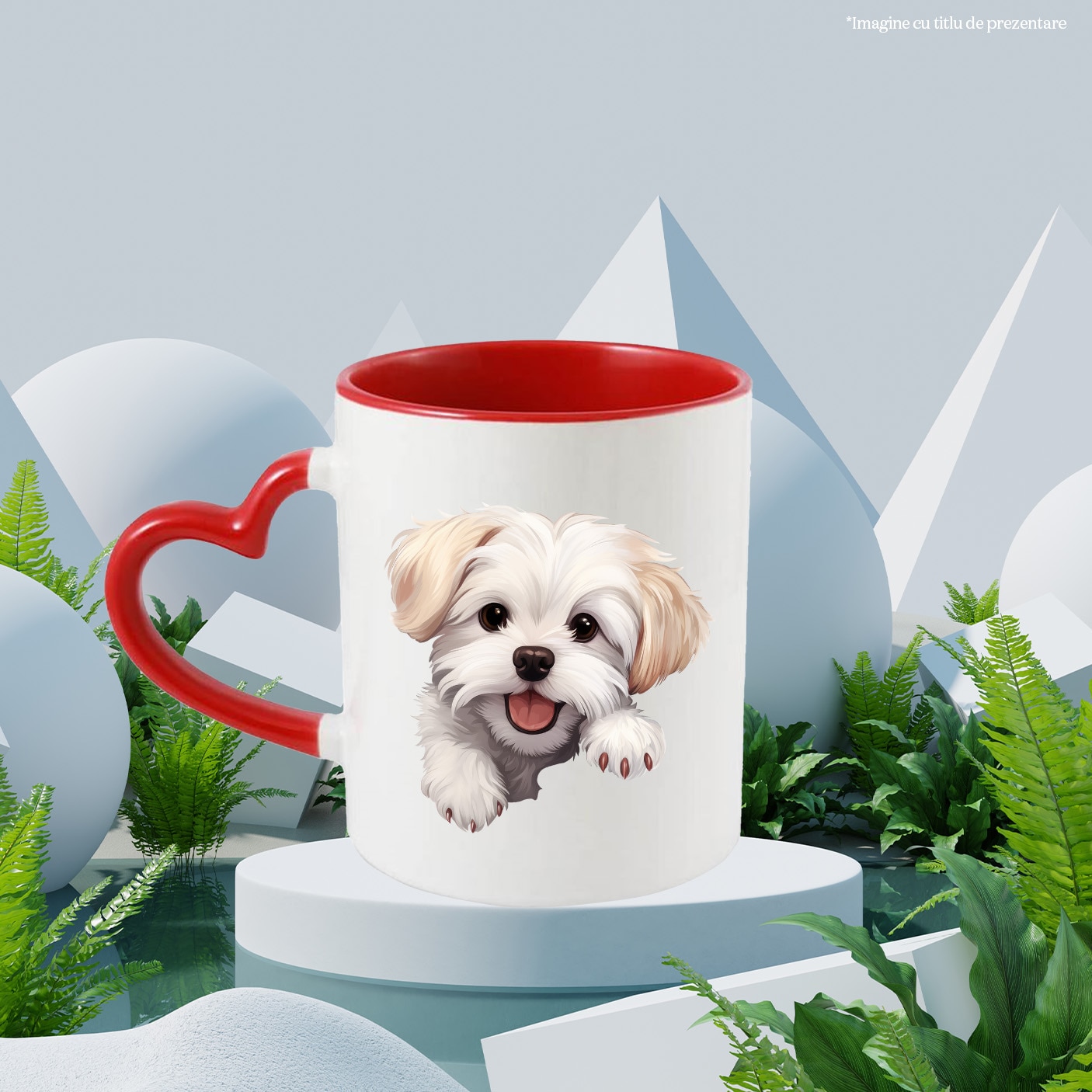 Cana cu un catel blanos, ilustratie, alb, pentru iubitorii de caini ...