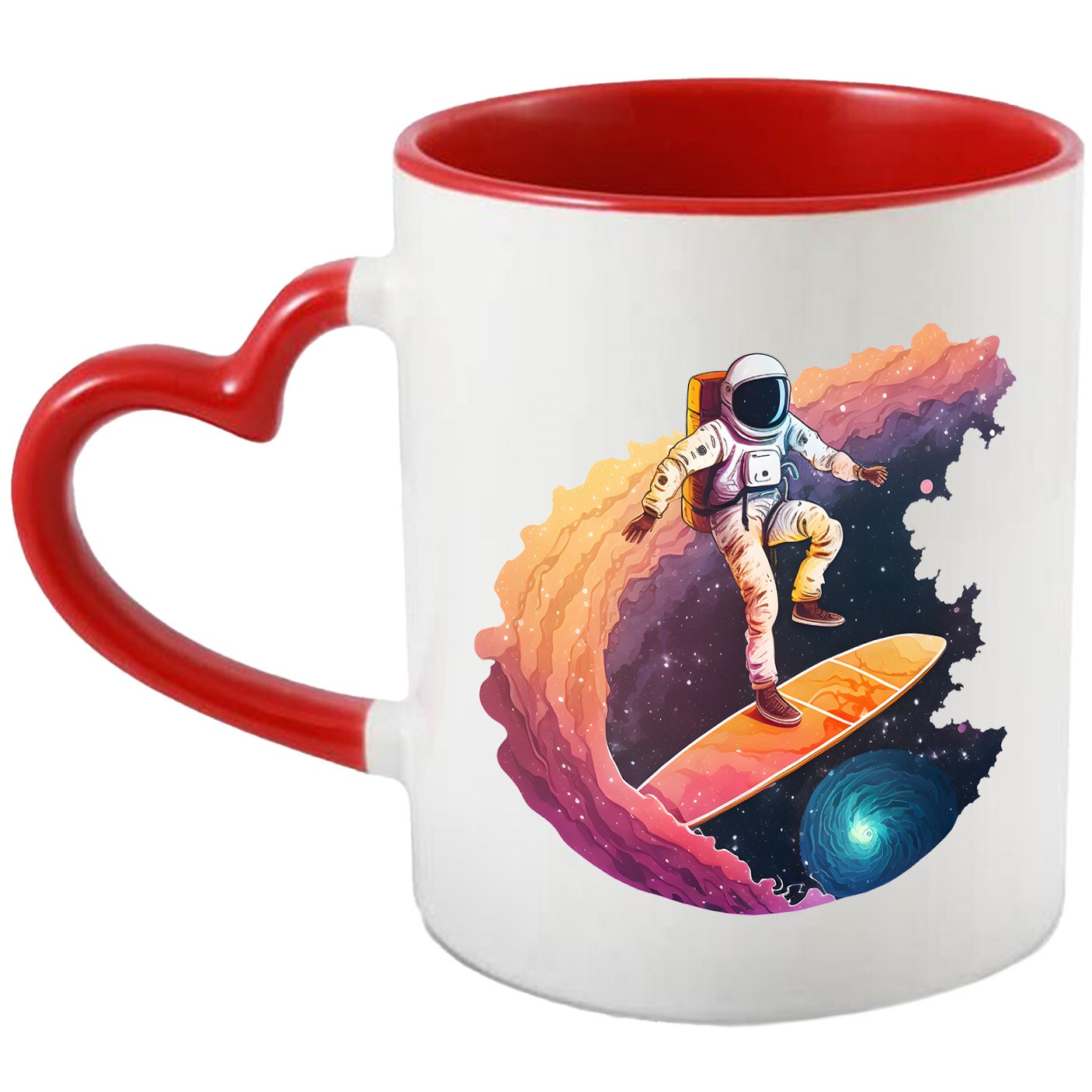 Cana cu un astronaut care se da cu placa de surf, ilustratie, gaura ...