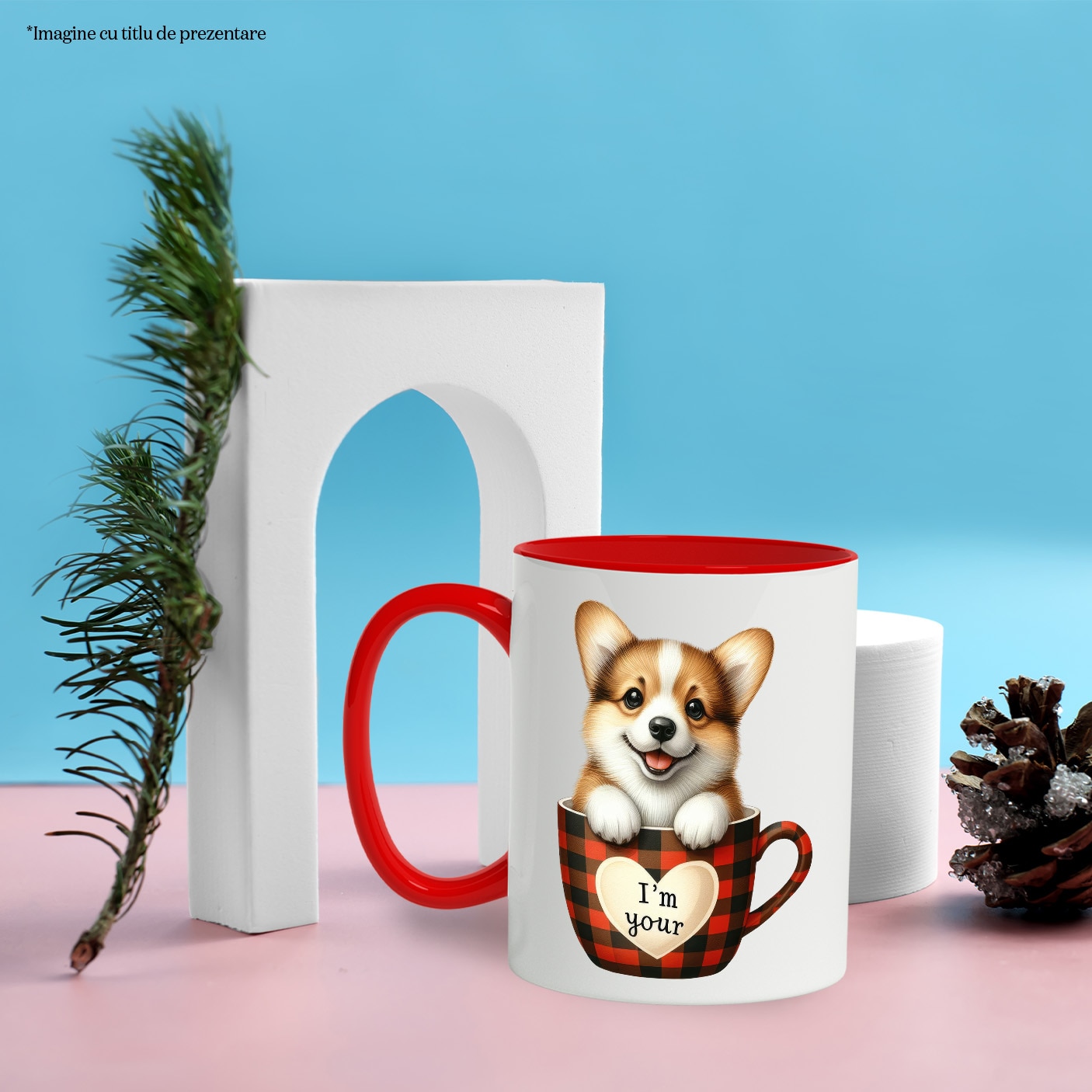 Cana cu un catel care sta intr-o ceasca, ilustratie, vesel, bucuros ...