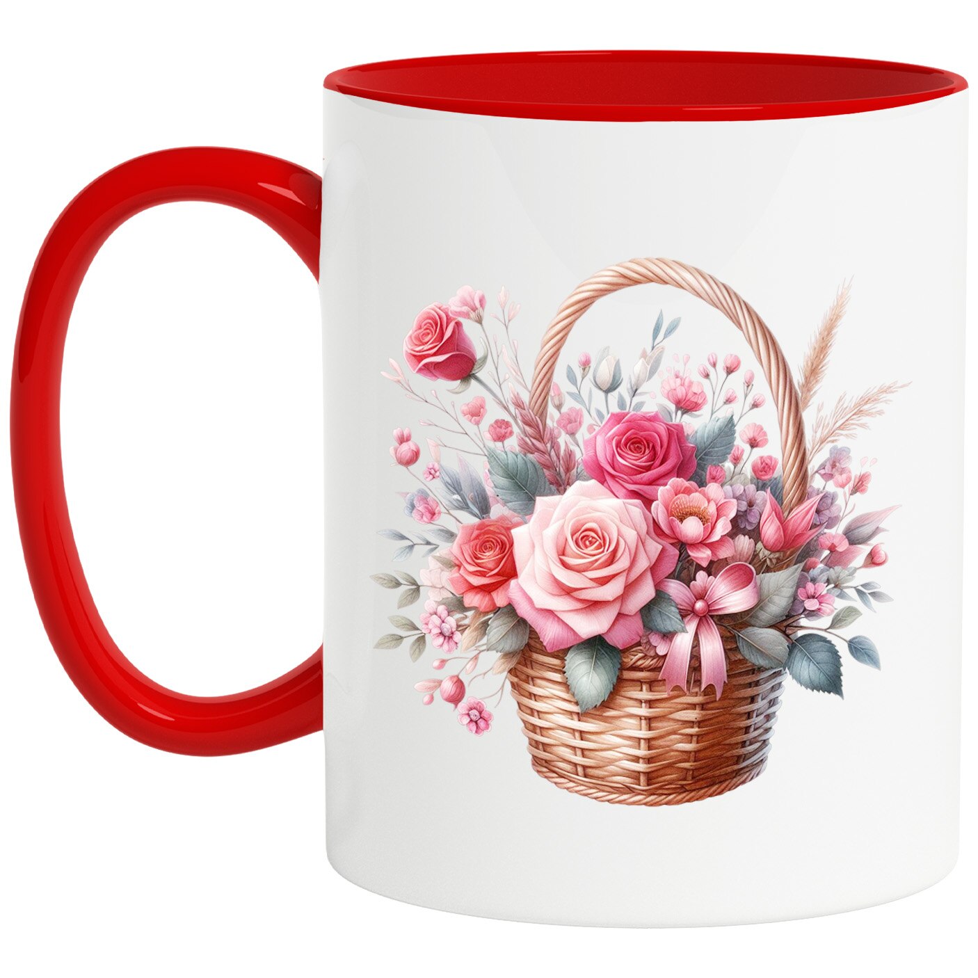 Cana cu un cos cu flori, ilustratie, trandafiri, rosii, roz, plante ...