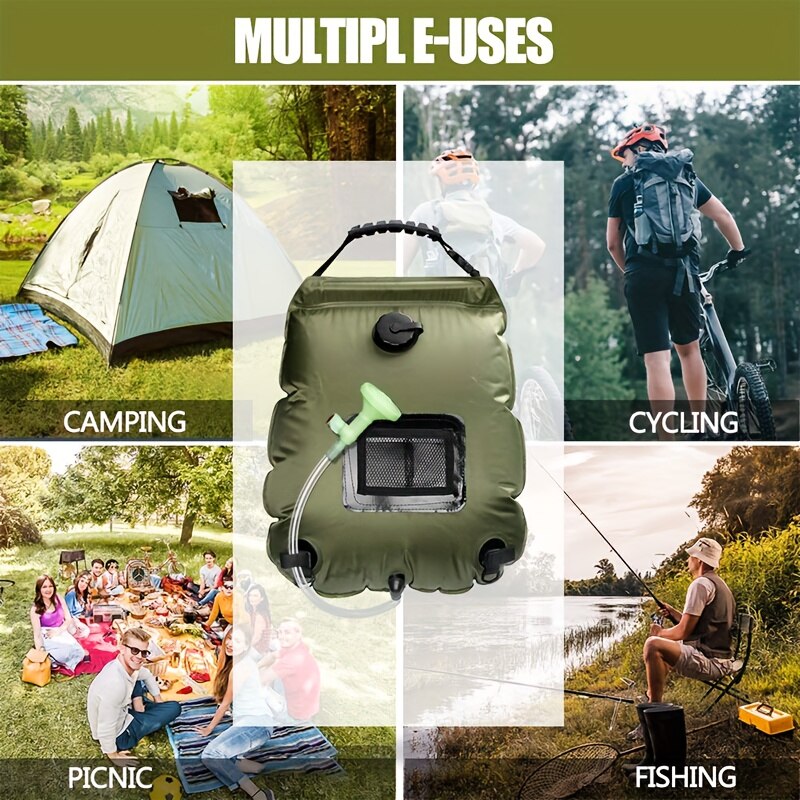 Dus portabil pentru camping, WALALLA, PVC, Termometru, 20L, Verde - eMAG.ro