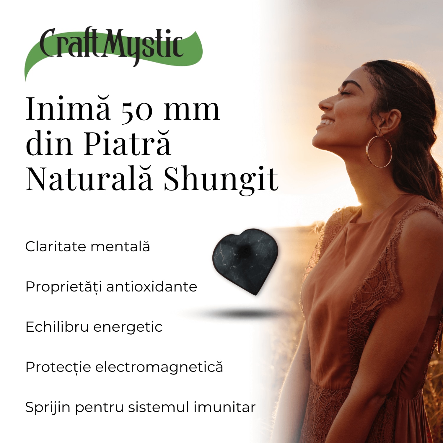 Inima Sculptata Manual de 50mm din Shungit Natural - eMAG.ro