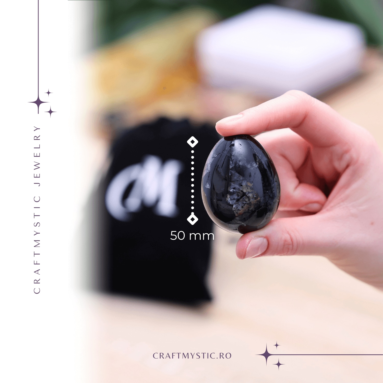 Ou Handmade de 50mm din Piatra Naturala de Turmalina Neagra - eMAG.ro