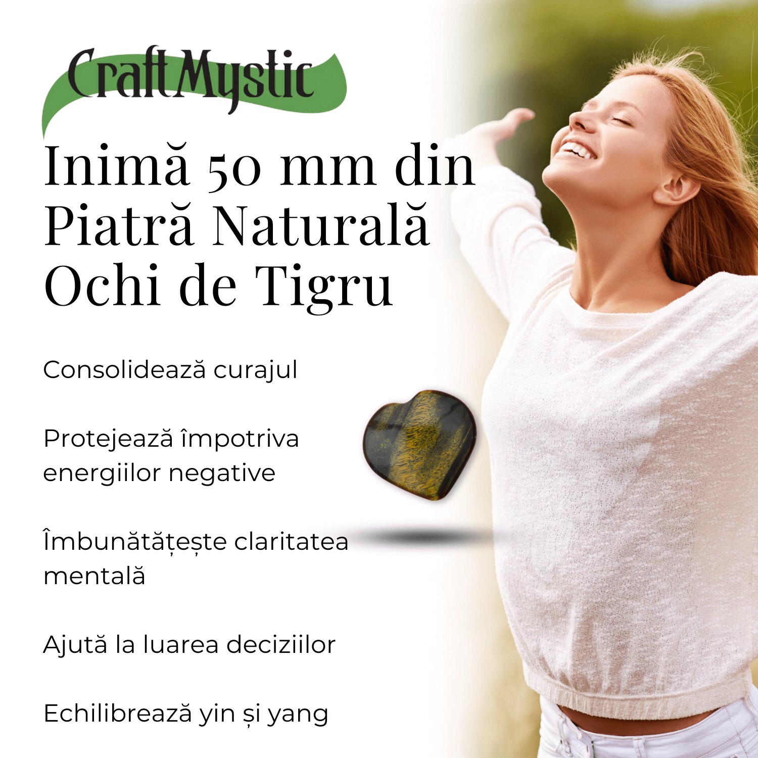 Inima Sculptata Manual de 48-53mm din Ochi de Tigru Natural - eMAG.ro