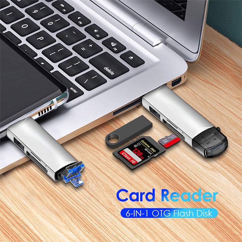 Cititor de carduri JESWO®, 6-in-1, USB 3.0/Type-C, Aluminiu, Argintiu ...