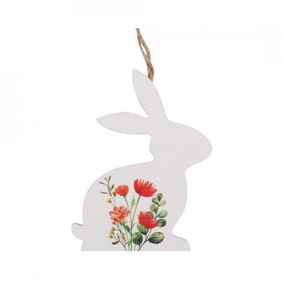 Iepuras din lemn cu desen floral, 12 cm - eMAG.ro