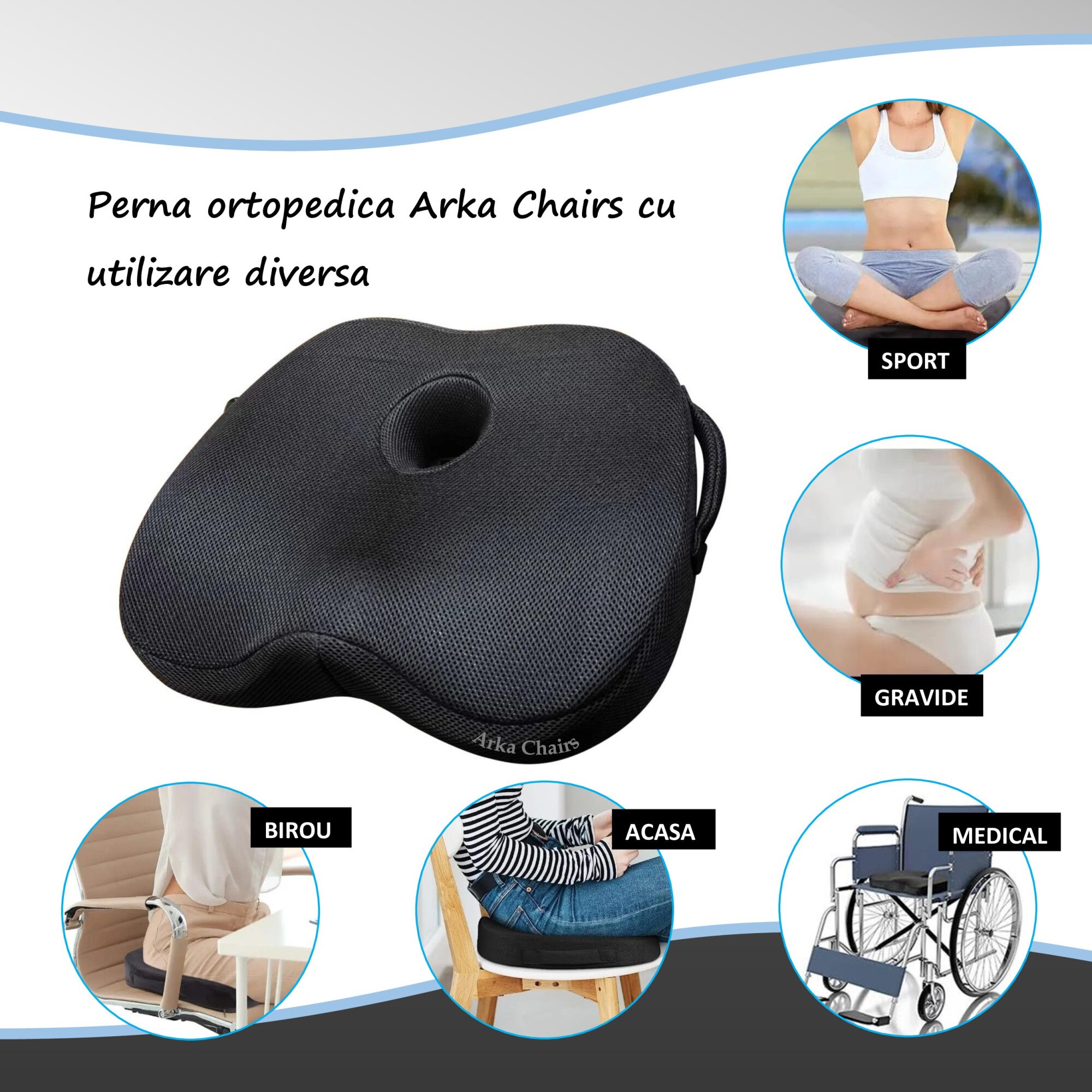 Perna ortopedica sezut, spuma cu memorie, husa lavabila, respirabila si ...