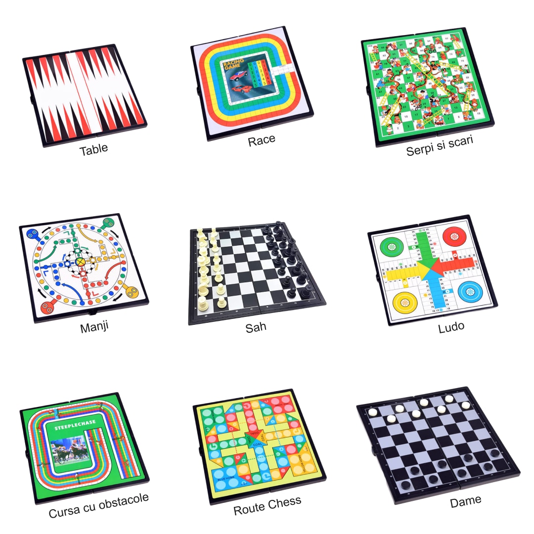 Set Jocuri de Societate Clasice RCO 18 in 1, educative pentru copii, 2-4 jucatori, 8+ani, CB05 ...