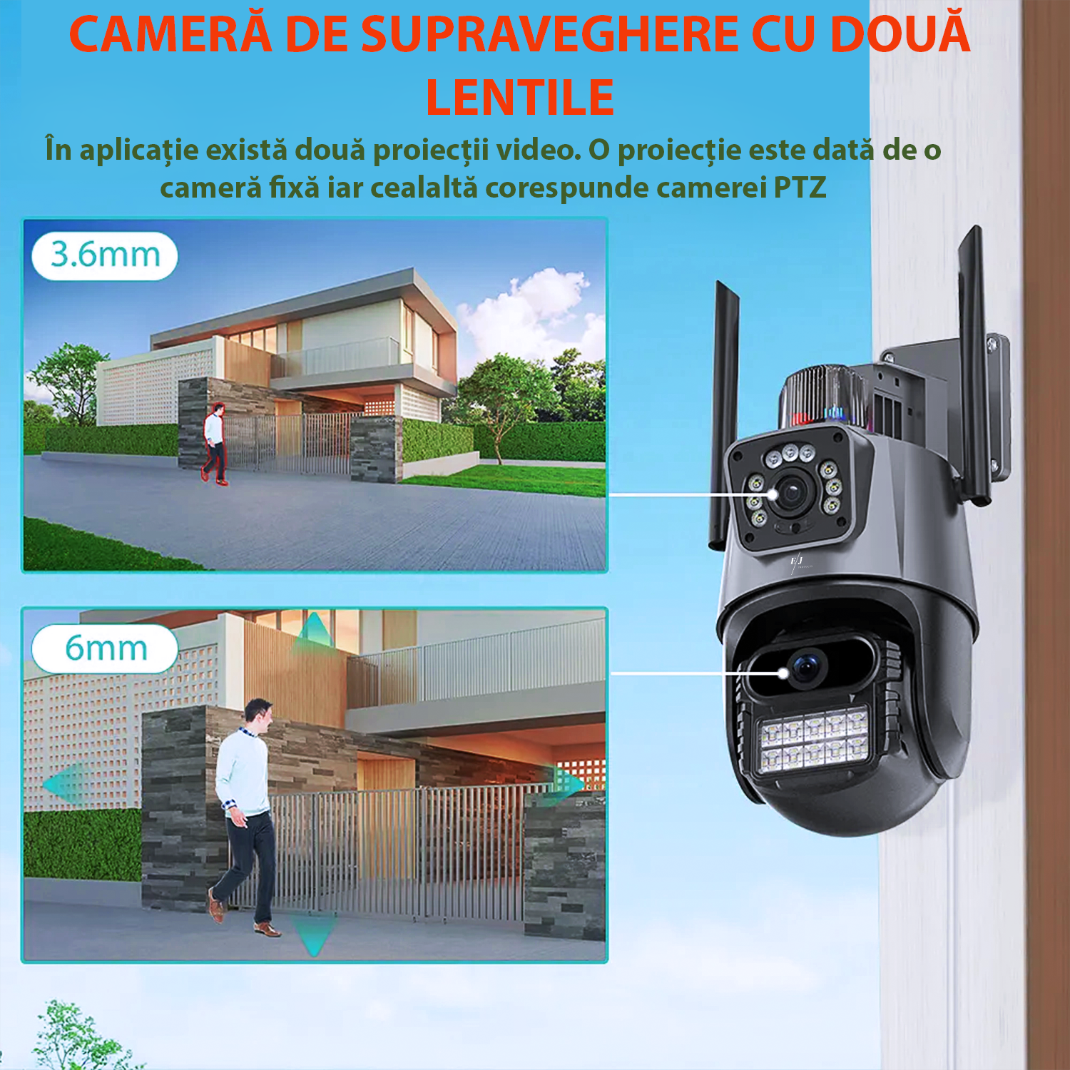Camera de supraveghere dubla, EJ PRODUCTS, Q322, WIFI, 6MP, IP 66 ...