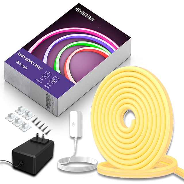 Banda LED Neon Flexibila Waterproof, Lumina Galbena, 120 Leduri/Metru ...