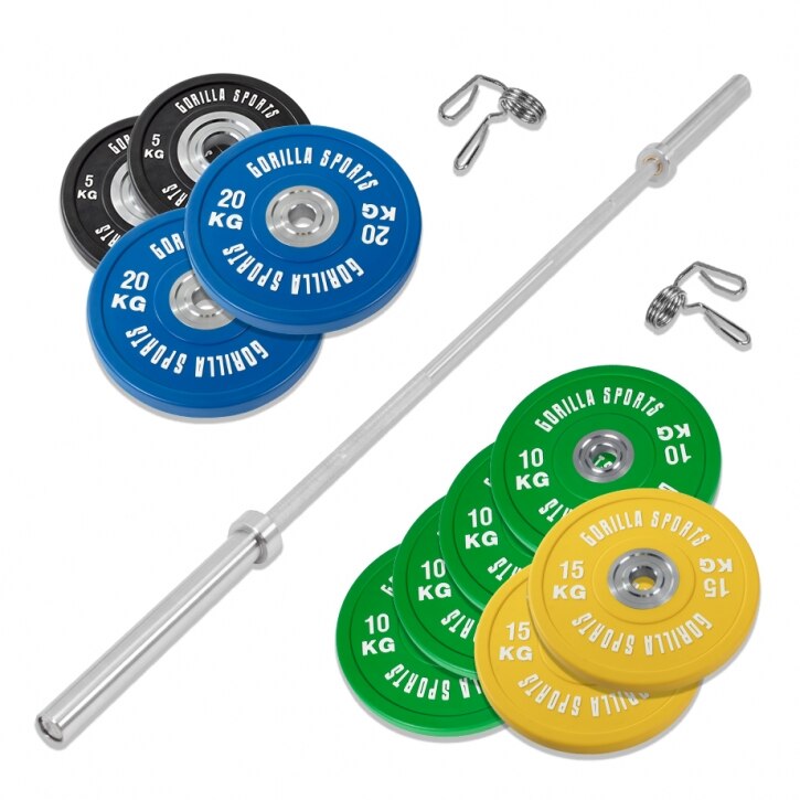 Set profesional, rack si haltera cu discuri olimpice si sigurante pe ...