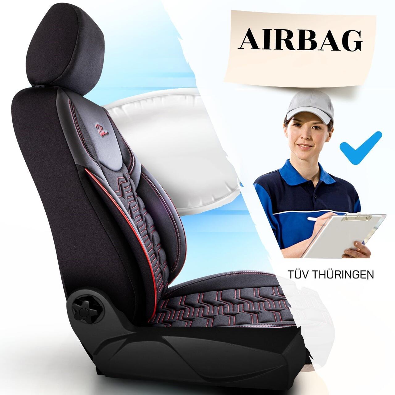 Set Huse Scaune Auto Panda Berlin, negru cu cusatura rosie, 11 piese ...