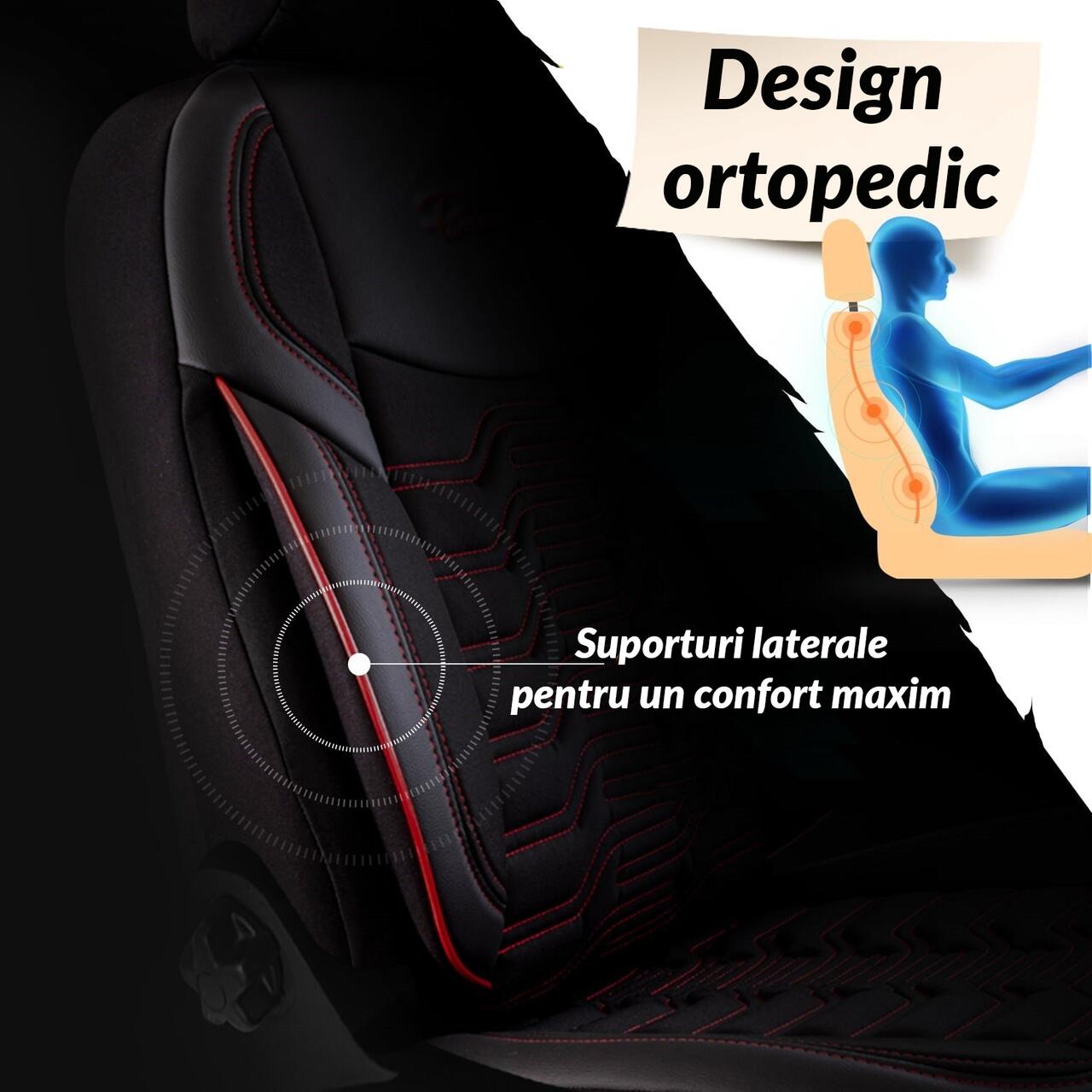 Set Huse Scaune Auto Panda Berlin, negru cu cusatura rosie, 11 piese ...