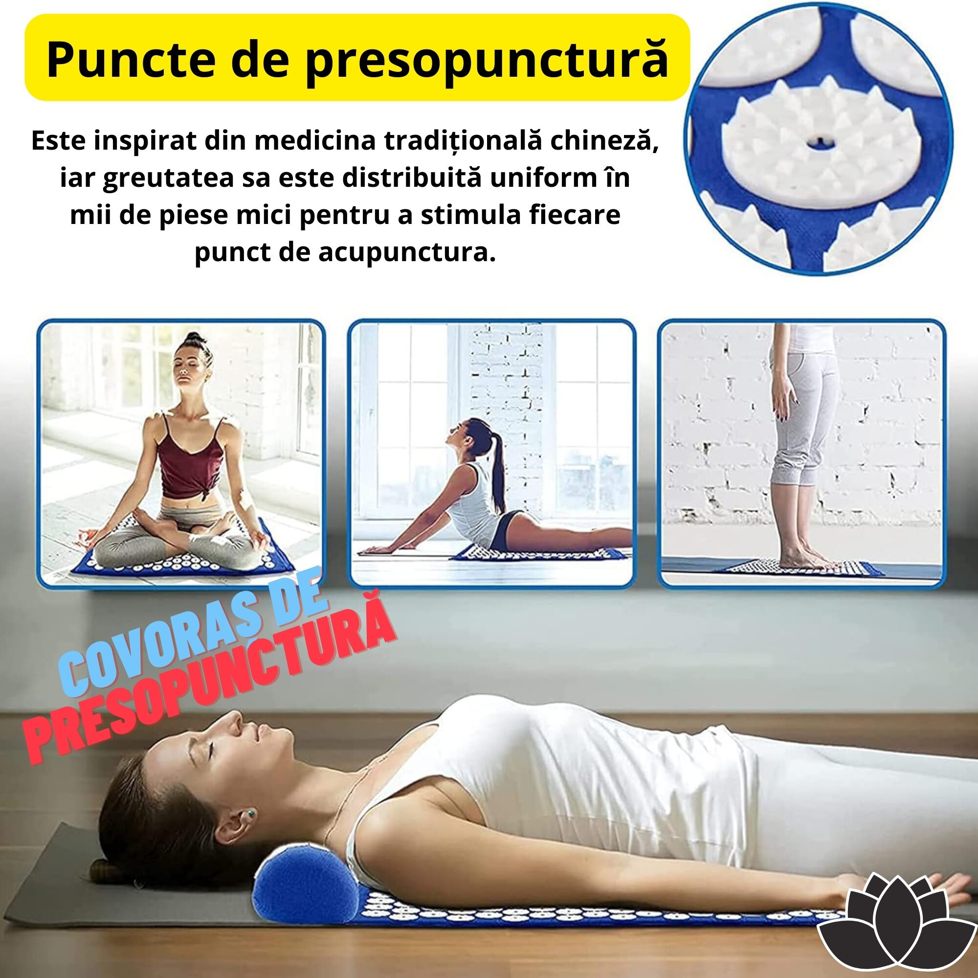 Covoras de acupresura cu perna cu tepi Galaxia®, pentru dureri de spate ...