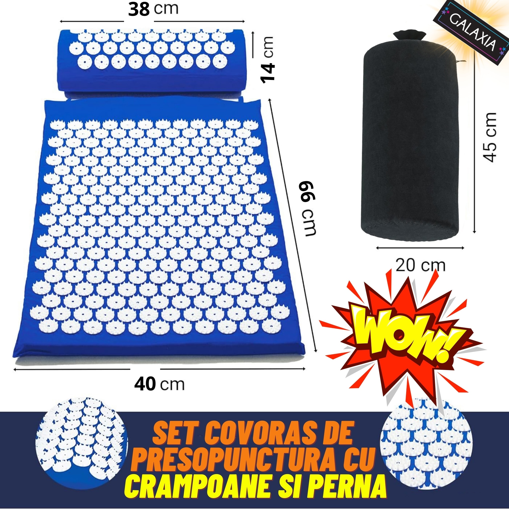 Covoras de acupresura cu perna cu tepi Galaxia®, pentru dureri de spate ...