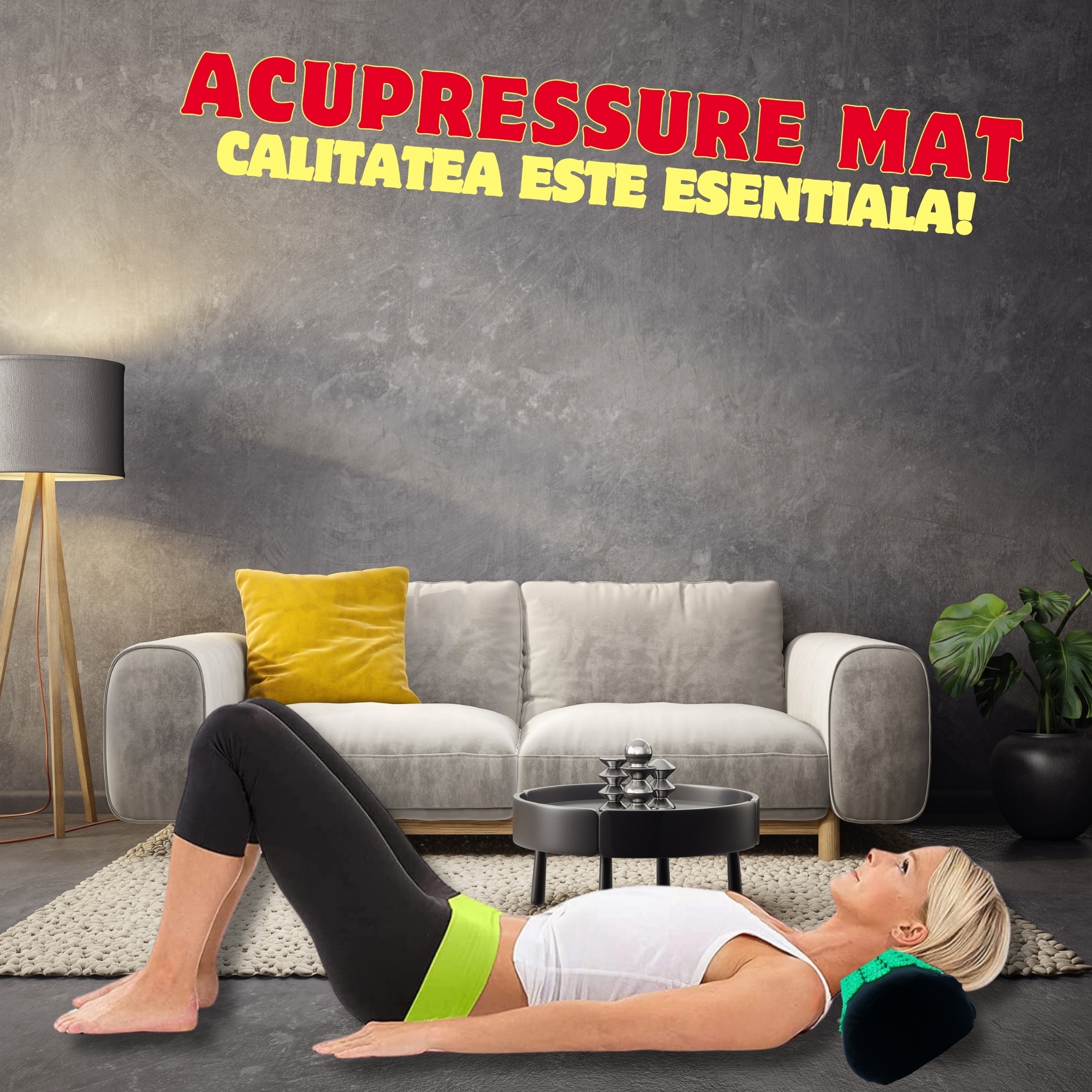 Covoras de acupresura cu perna cu tepi Galaxia®, pentru dureri de spate ...