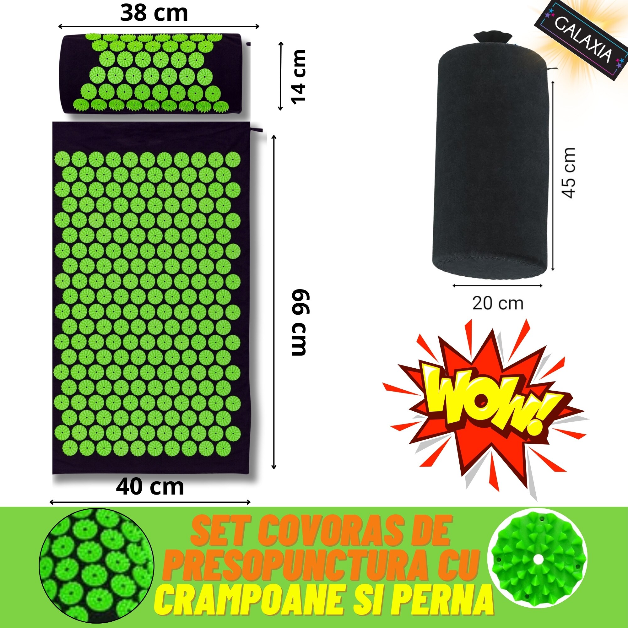 Covoras de acupresura cu perna cu tepi Galaxia®, pentru dureri de spate ...
