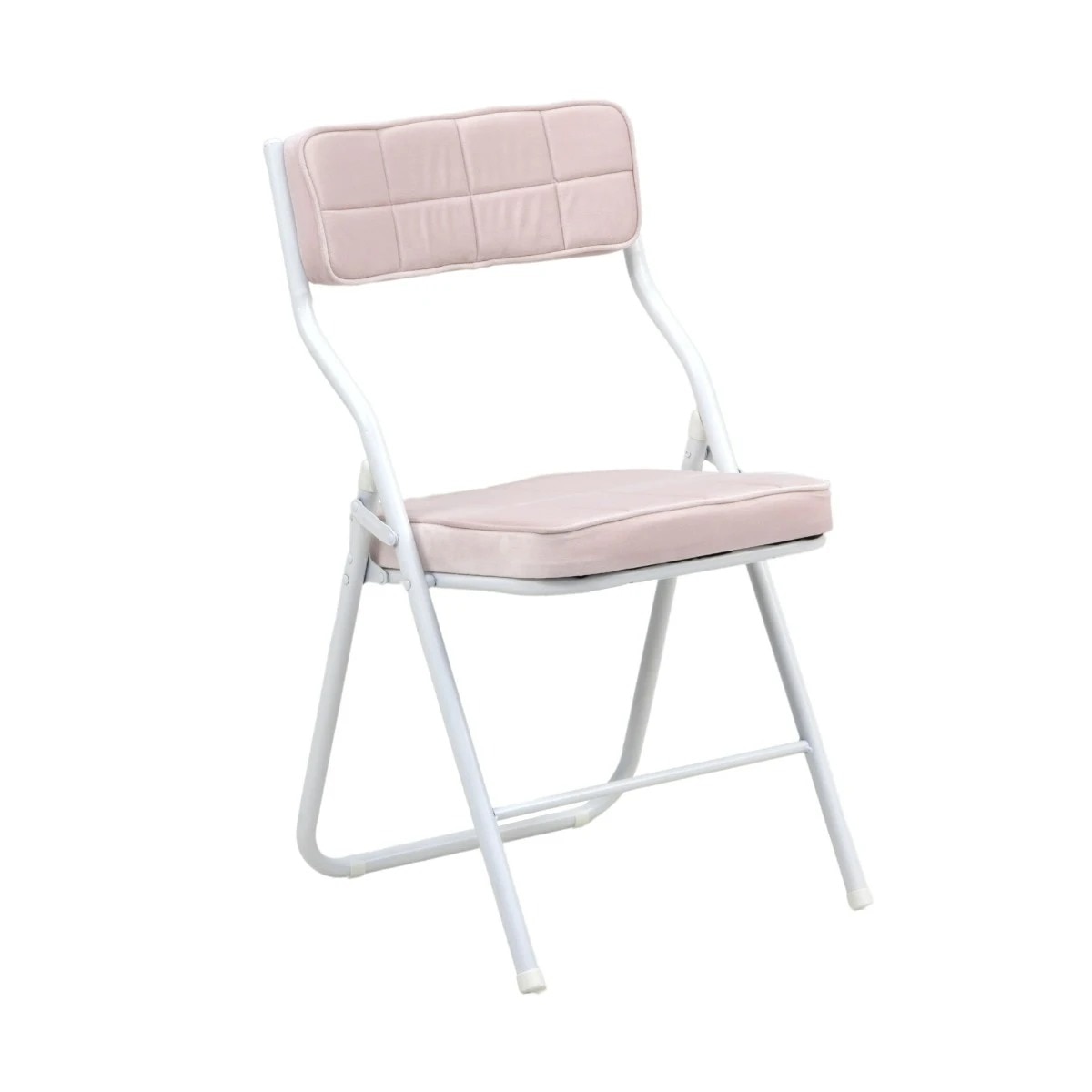 Scaun bucatarie / living plianti, tapitat, metal alb + catifea roz ...