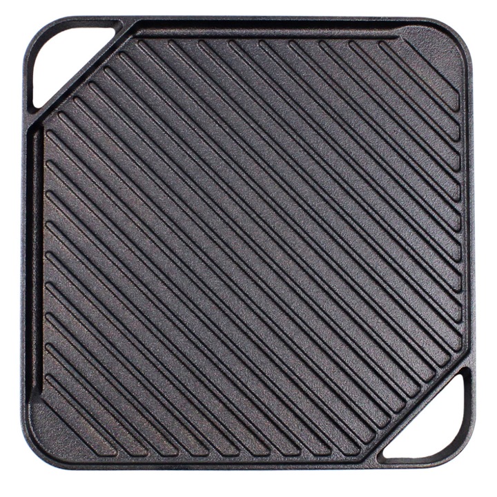 Tigaie Grill patrata din fonta pre-asezonata, Crucible Cookware, cu 2 ...
