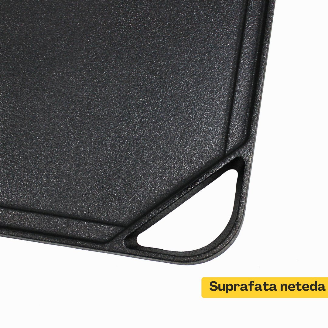 Tigaie Grill patrata din fonta pre-asezonata, Crucible Cookware, cu 2 ...