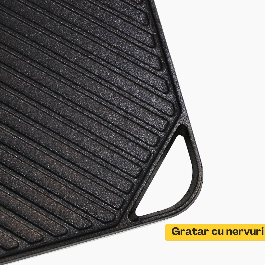 Tigaie Grill patrata din fonta pre-asezonata, Crucible Cookware, cu 2 ...