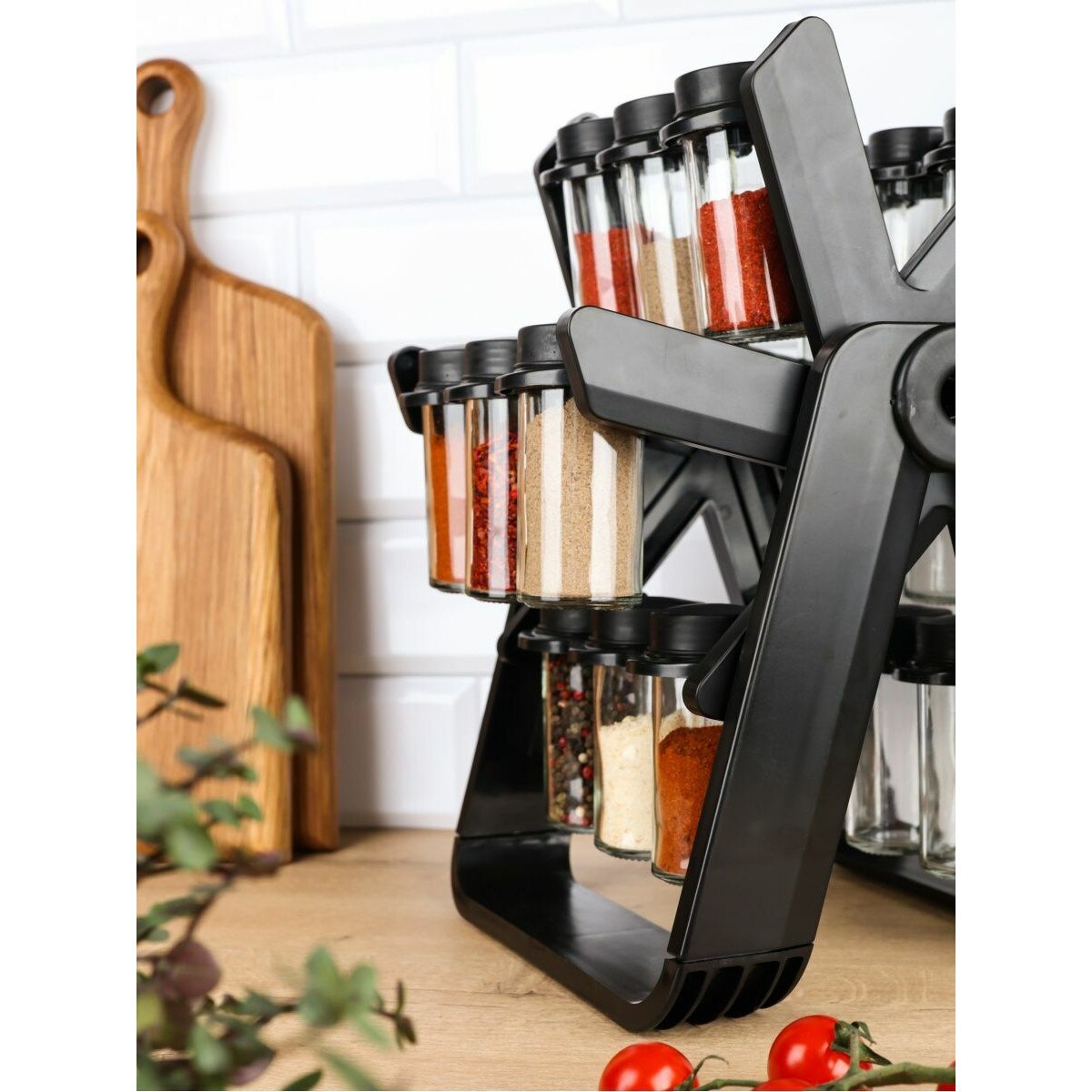 Suport Pentru Condimente Rotativ TNS®, 18 Recipiente de Sticla ...