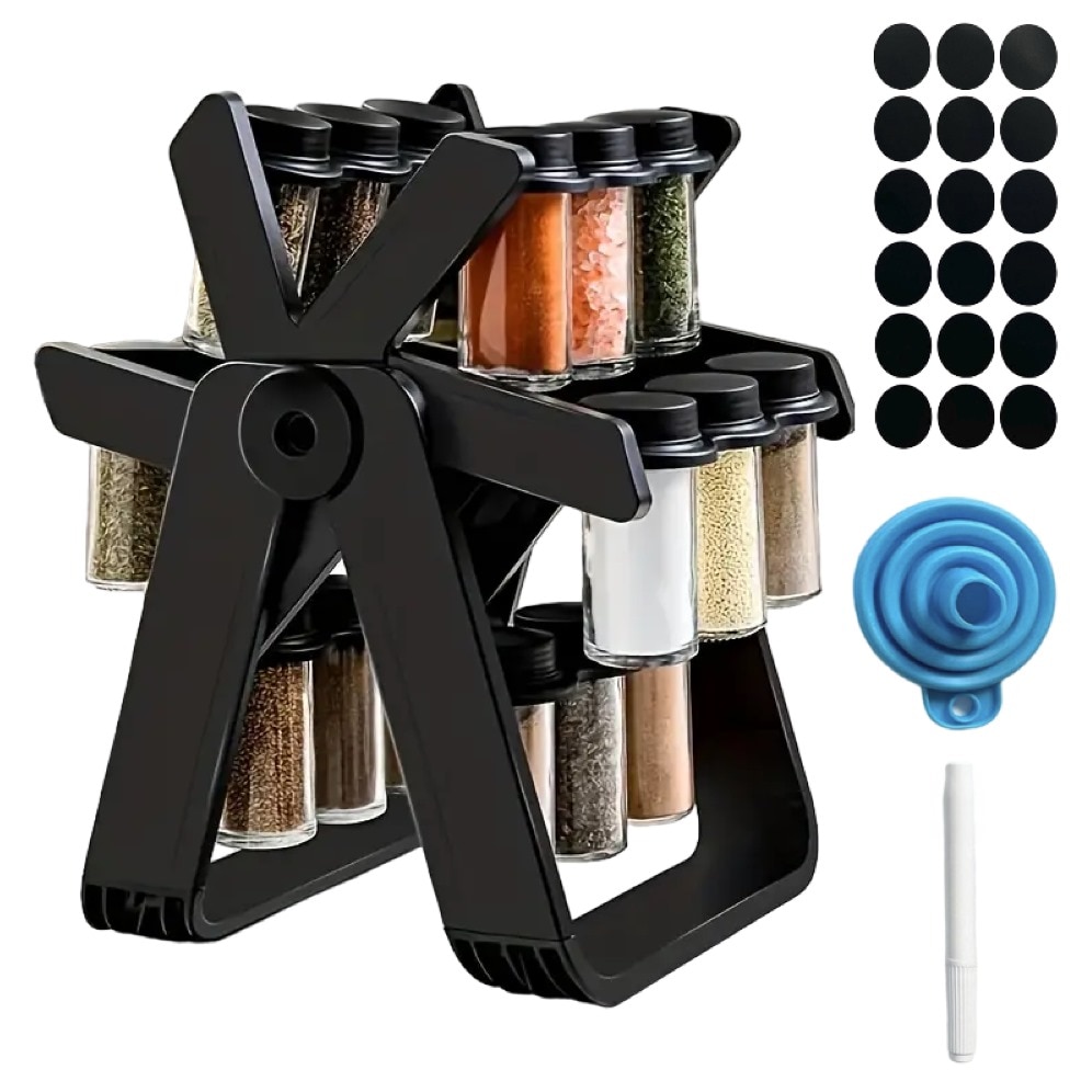 Suport Pentru Condimente Rotativ TNS®, 18 Recipiente de Sticla ...