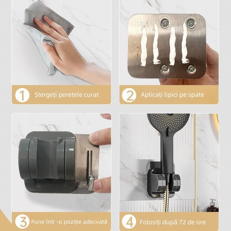 Suport pentru cap de dus, Inox, Alb - eMAG.ro