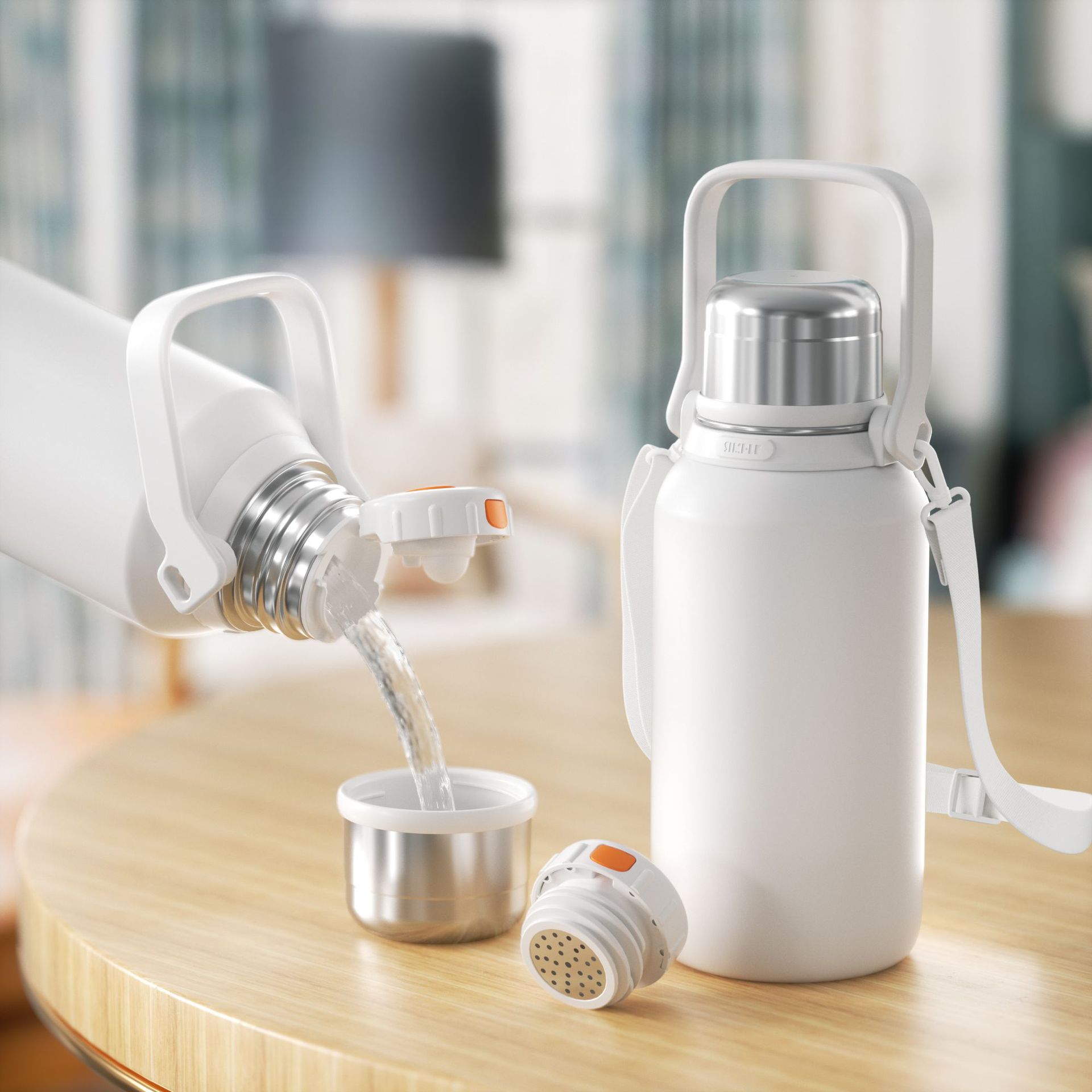 Cana termos, Inox, 1.2L, Potrivit pentru acasa, calatorii, camping, Alb ...