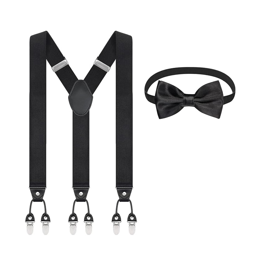 Bretele barbati, AEWOYAD, piele/poliester/metal, cu Papion, Unisex ...
