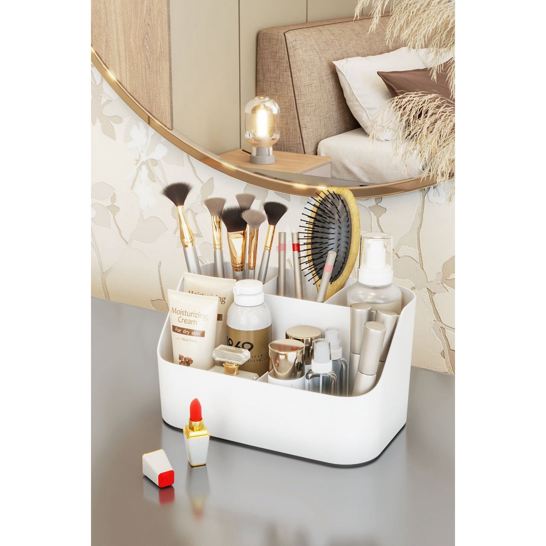 Organizator pentru machiaje si cosmetice, 5 compartimente, alb - eMAG.ro