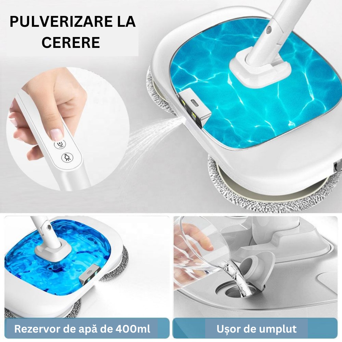 Mop electric cu jet de apa si laveta microfibra de curatare, fara fir ...