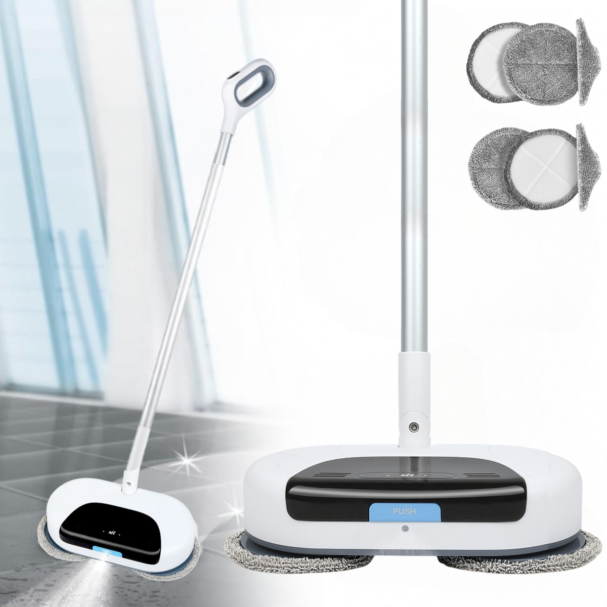 Mop electric cu jet de apa si laveta microfibra de curatare, fara fir ...