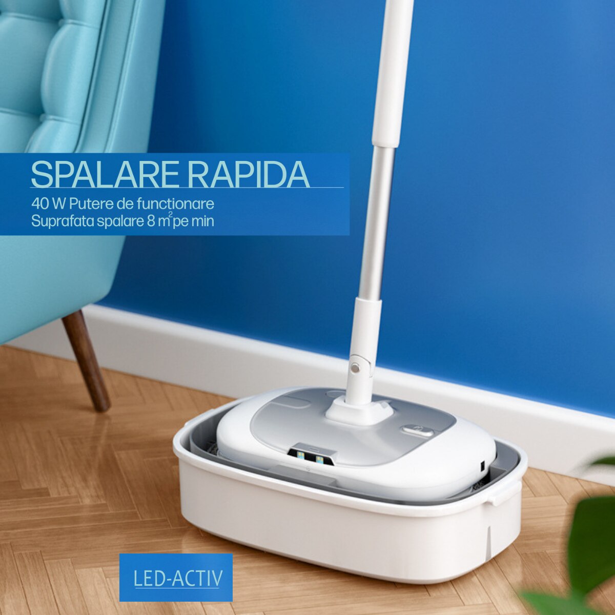 Mop electric cu jet de apa si laveta microfibra de curatare, fara fir ...