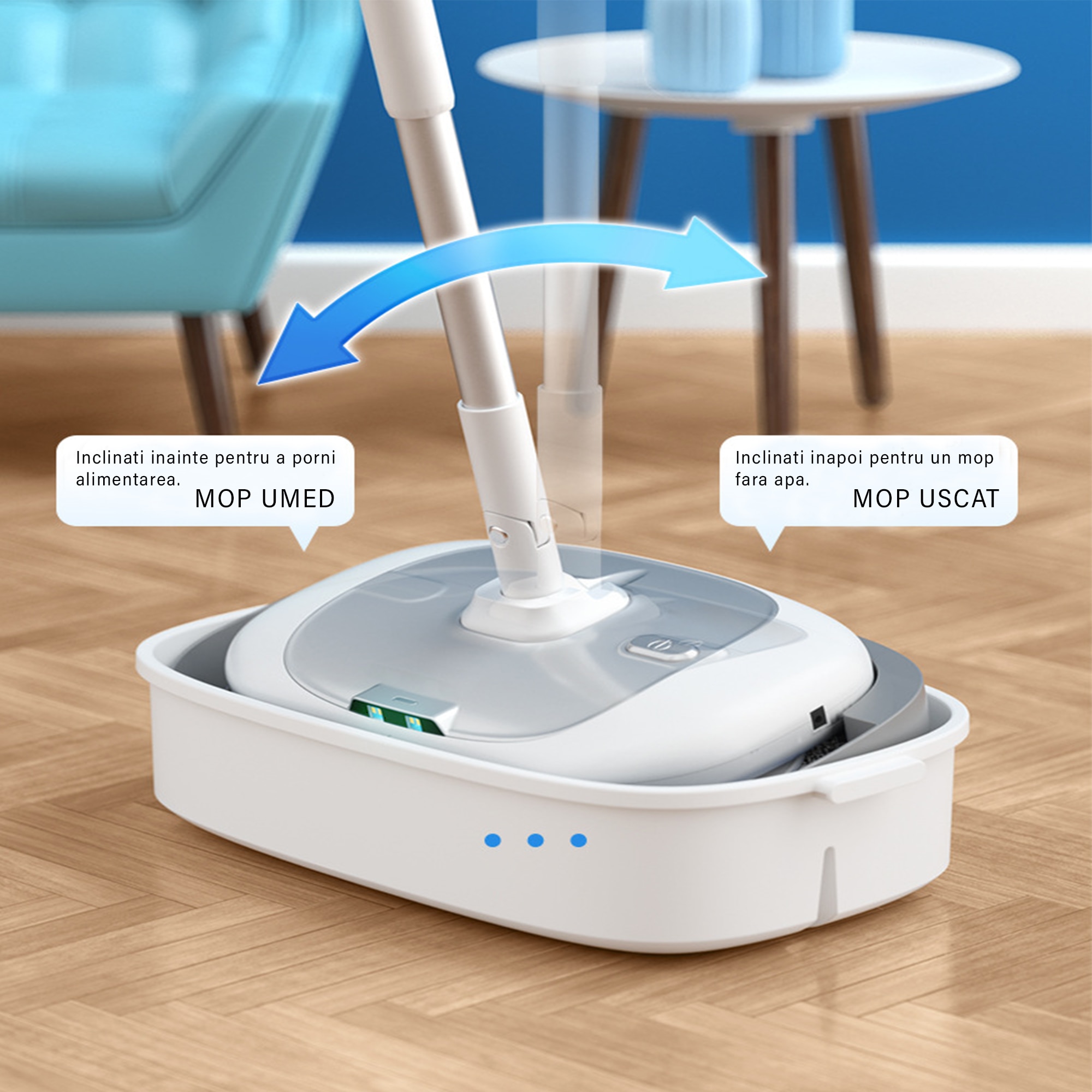 Mop electric cu jet de apa si laveta microfibra de curatare, fara fir ...