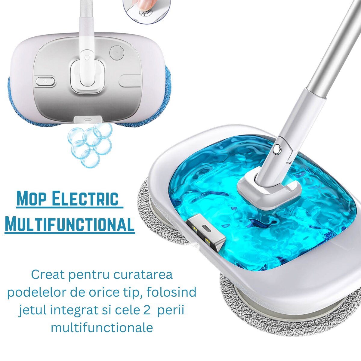 Mop electric cu jet de apa si laveta microfibra de curatare, fara fir ...