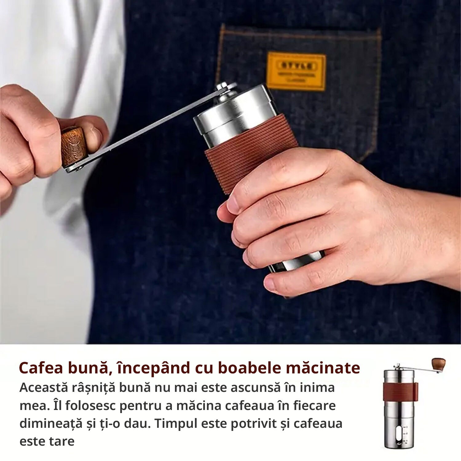 Rasnita de cafea manuala, Otel inoxidabil 304, Grosime reglabila ...