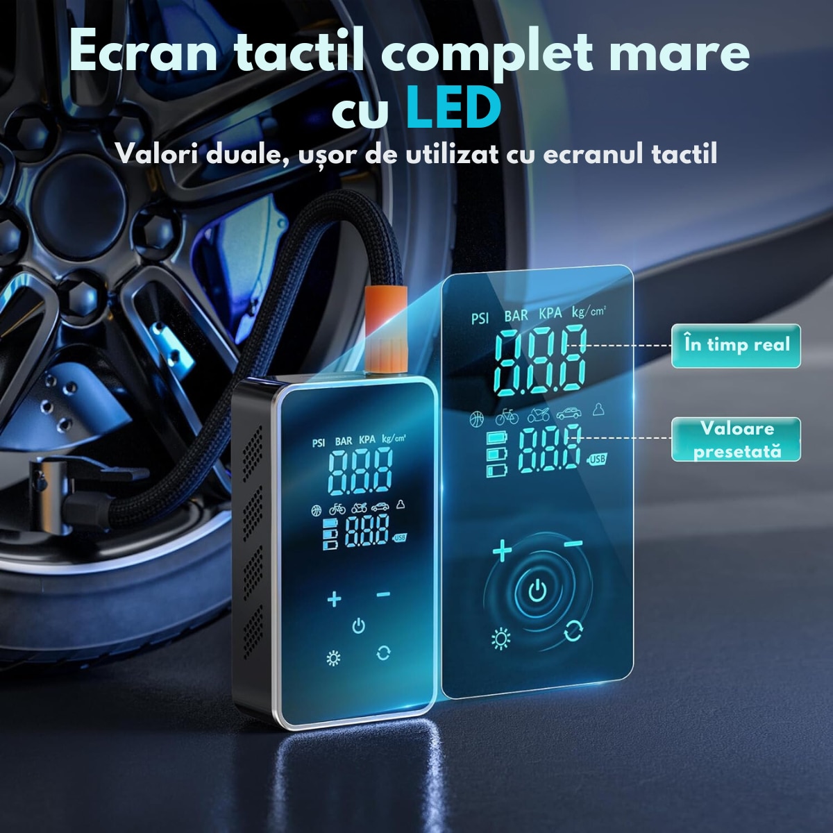 Starter auto portabil cu Compressor Multifunctional 4 in 1, Wireless cu ...