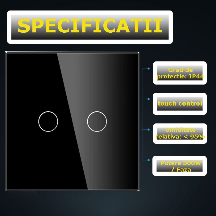 Intrerupator EDAR Cu Touch, Lumina Dublu, Din Sticla Securizata, De ...