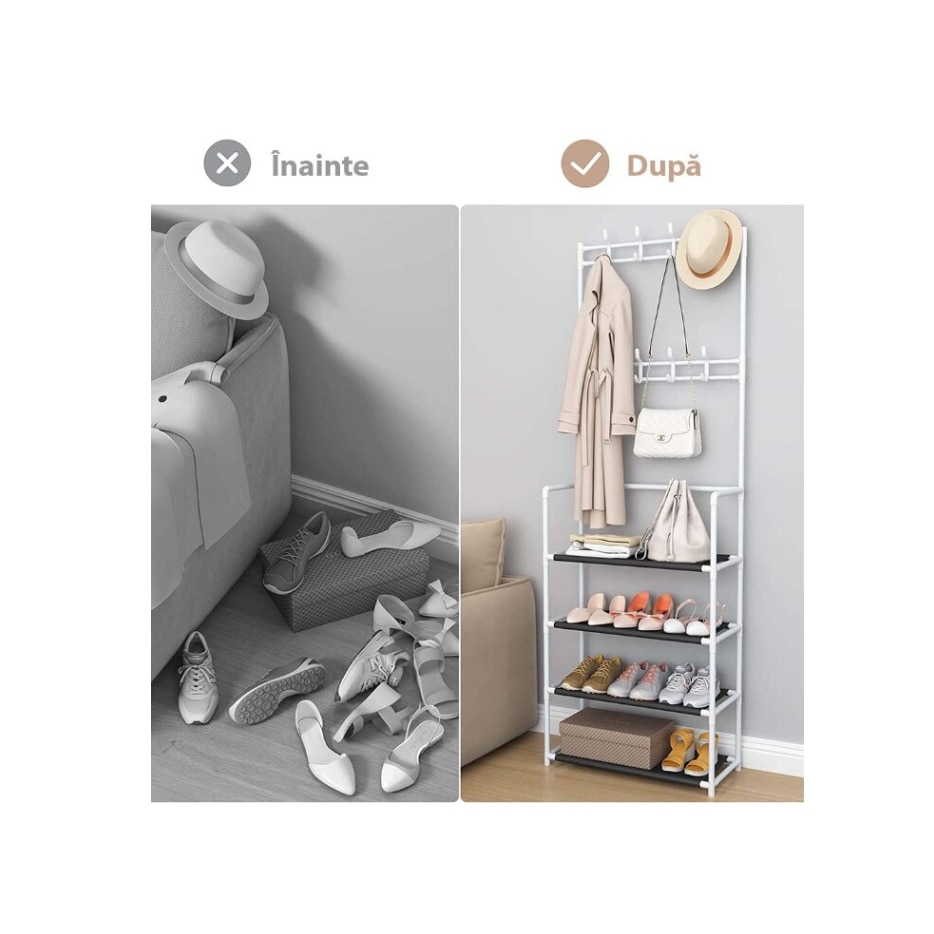 Cuier AT PERFORMANCE®, cu 4 Rafturi Pentru Incaltaminte, 8 Carlige ...