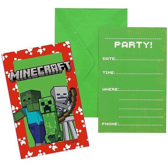 Set 6 Invitatii cu plic, Model Minecraft, Multicolor - eMAG.ro